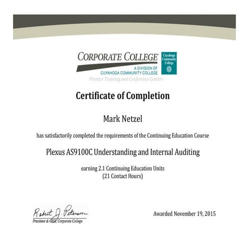 CC Certificate of Completion AS 9100 class Nov 2015 | PDF