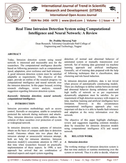 Real Time Intrusion Detection System Using Computational Intelligence And Neural Network A