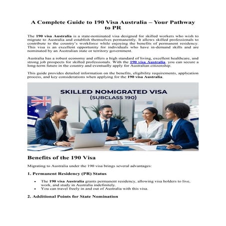 A Complete Guide to 190 Visa Australia – Your Pathway to PR | PDF