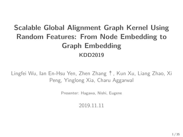 Scalable Global Alignment Graph Kernel Using Random Features From Node Embedding To Graph