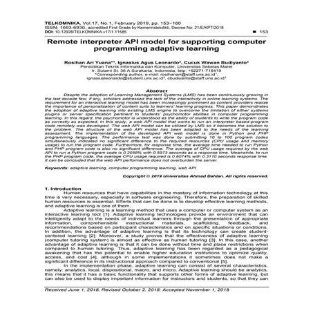 Remote Interpreter Api Model For Supporting Computer Programming Adaptive Learning Pdf