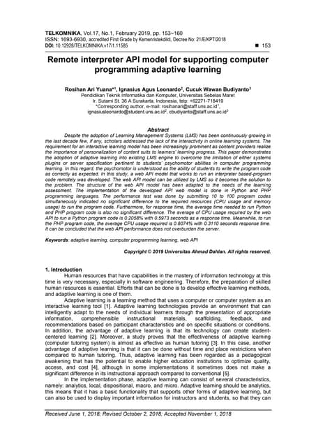 Remote Interpreter Api Model For Supporting Computer Programming Adaptive Learning Pdf