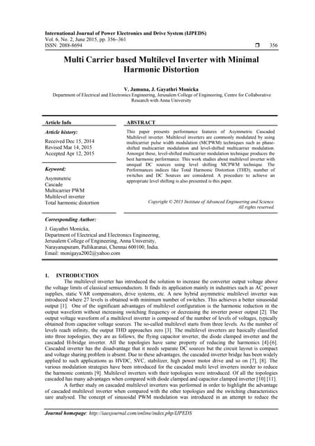 A Overlapping Carrier Based Spwm For A 5 Level Cascaded H Bridge Multilevel Inverter Pdf