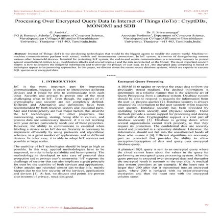 Processing Over Encrypted Query Data In Internet Of Things Iots Cryptdbs Monomi And Sdb Pdf 