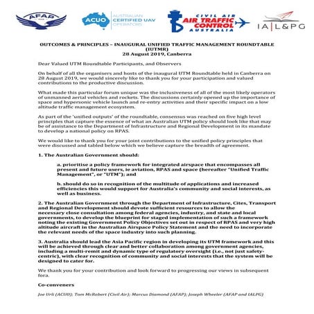 Australian UTM Roundtable - final summary and principles | PDF