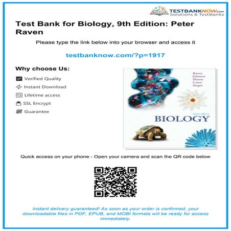Comprehensive Test Bank for Biology 9th Edition by Peter Raven | PDF