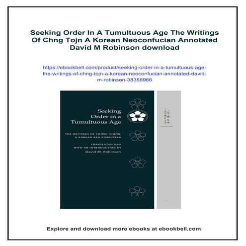 Seeking Order In A Tumultuous Age The Writings Of Chng Tojn A Korean ...