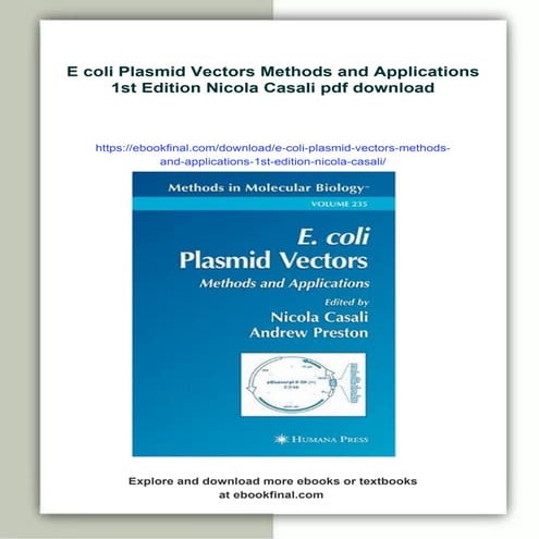 E coli Plasmid Vectors Methods and Applications 1st Edition Nicola ...