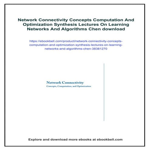 Network Connectivity Concepts Computation And Optimization Synthesis Lectures On Learning