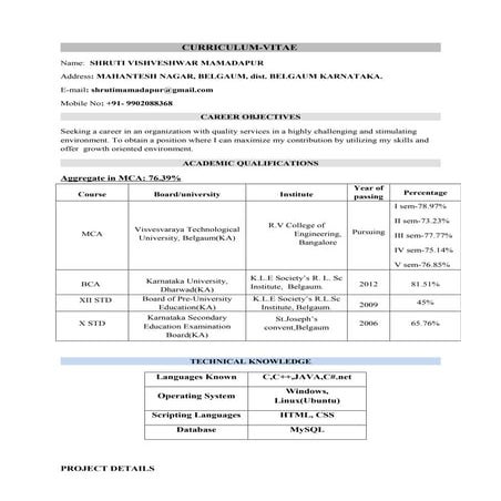 Resume | DOC | Programming Languages | Computing