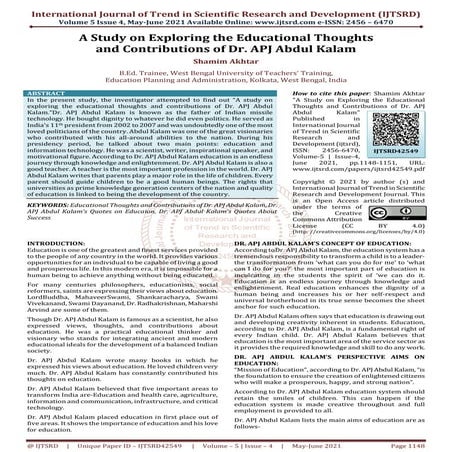 A Study on Exploring the Educational Thoughts and Contributions of Dr ...