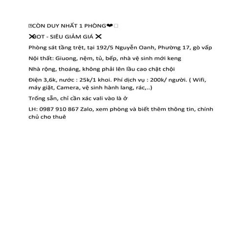Cho Thuê Phòng Trọ 192 Nguyễn Oanh F2 Gò Vấp HCM | PDF