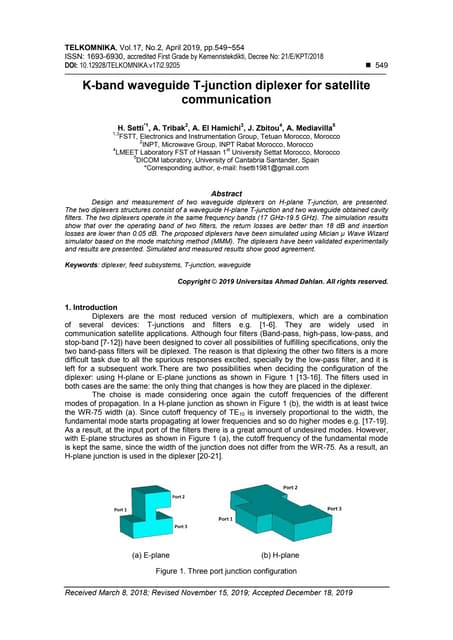 K Band Waveguide T Junction Diplexer For Satellite Communication Pdf