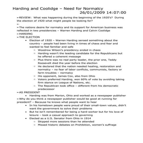 1920s Lecture 2 Harding And Coolidge | PPT