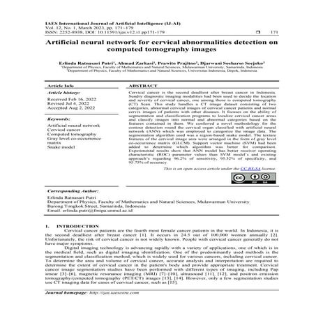 Artificial neural network for cervical abnormalities detection on computed tomography images | PDF