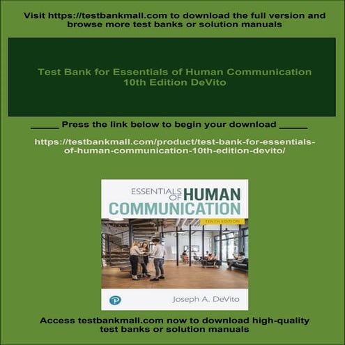 Test Bank for Essentials of Human Communication 10th Edition DeVito | PDF