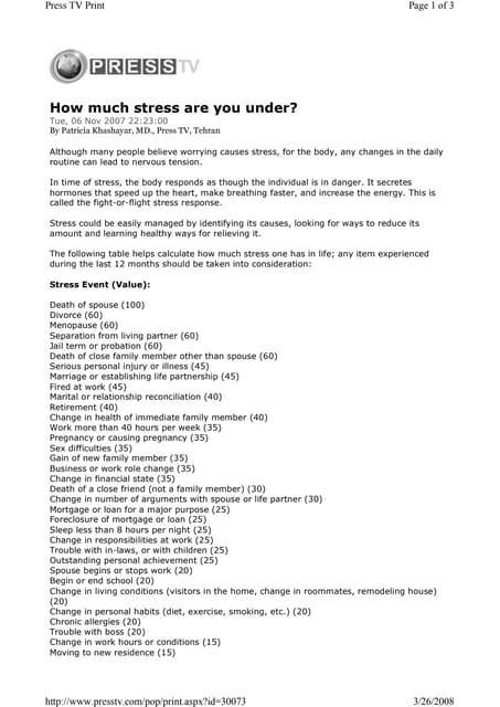 Life Change Stress Test | PDF