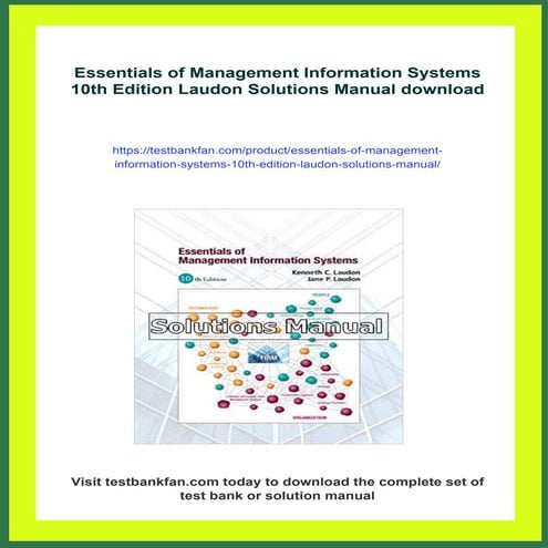 Essentials of Management Information Systems 10th Edition Laudon Solutions Manual | PDF