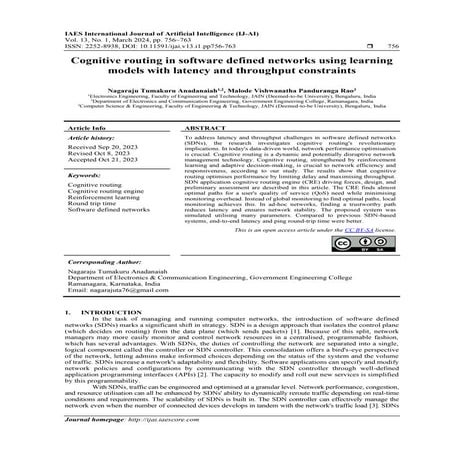 Cognitive Routing In Software Defined Networks Using Learning Models With Latency And Throughput
