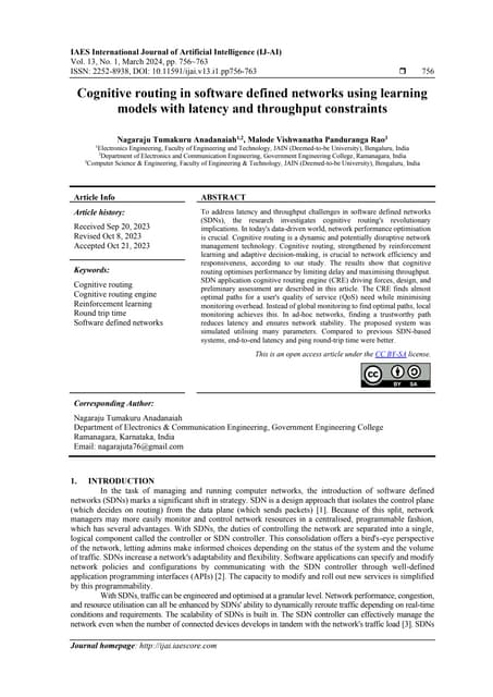 Cognitive Routing In Software Defined Networks Using Learning Models With Latency And Throughput