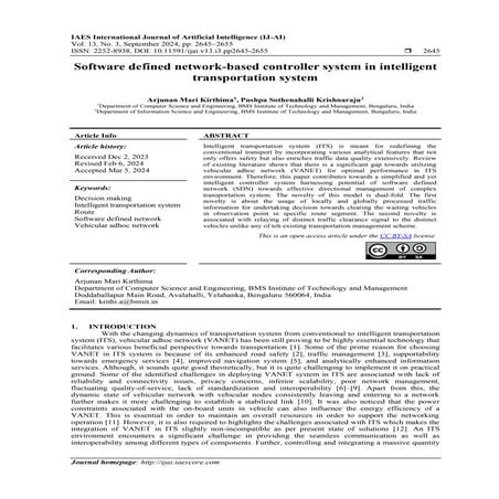 Software defined network-based controller system in intelligent transportation system | PDF