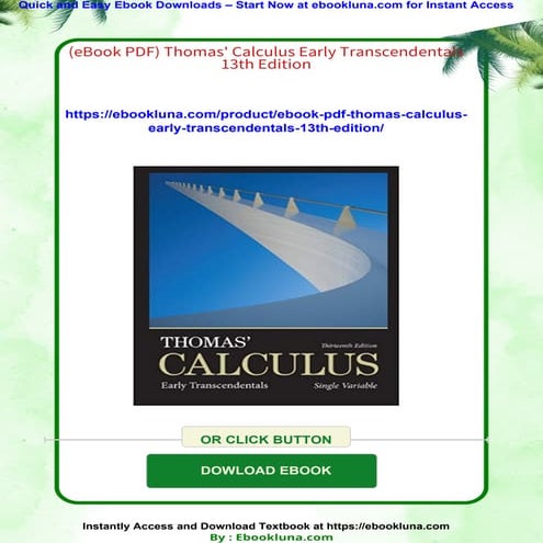 (eBook PDF) Thomas' Calculus Early Transcendentals 13th Edition | PDF