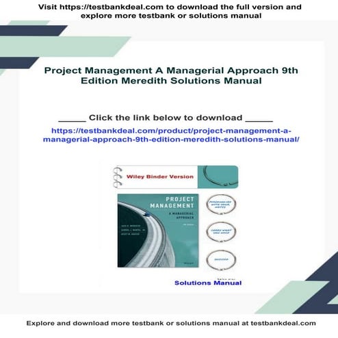 Project Management A Managerial Approach 9th Edition Meredith Solutions Manual | PDF