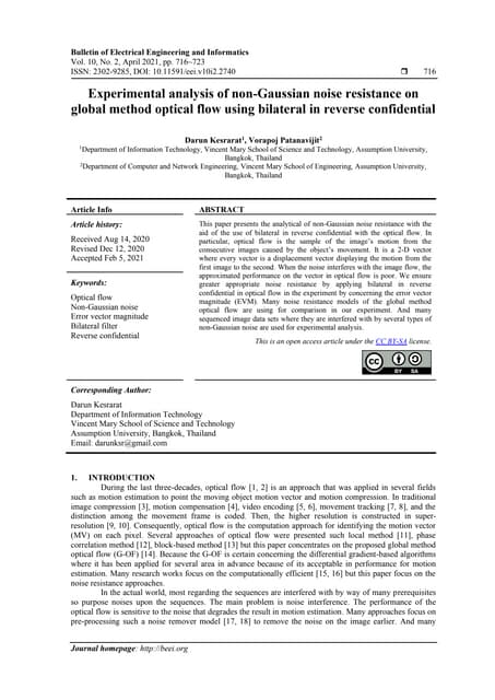 Experimental Analysis Of Non Gaussian Noise Resistance On Global Method Optical Flow Using