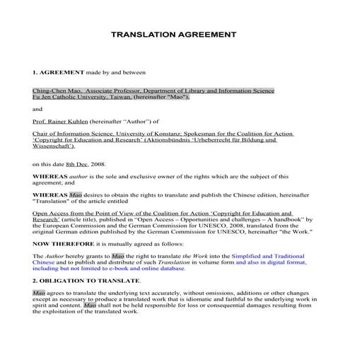 TRANSLATION AGREEMENT | DOC
