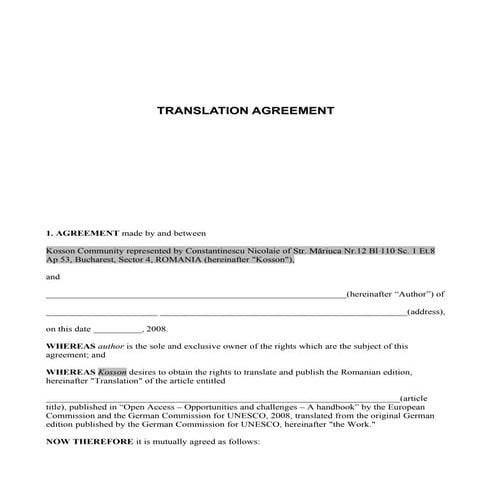 Translation Agreement for OA handbook | PDF
