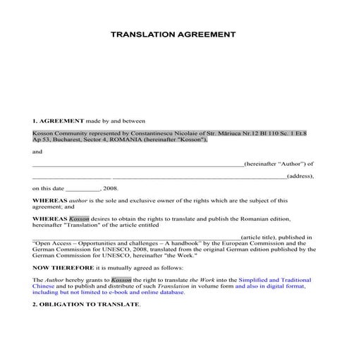 TRANSLATION AGREEMENT | DOC