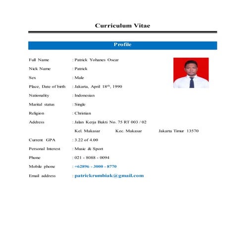 CV Patrick Oscar Yohanes | DOCX