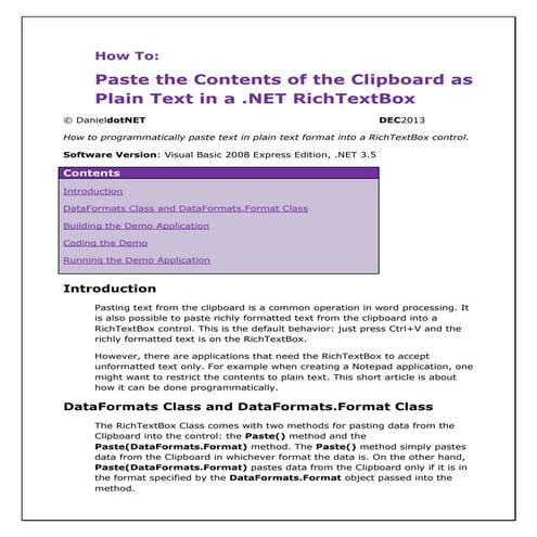 Paste Only Plain Text in RichTextBox Control using Visual Basic.Net