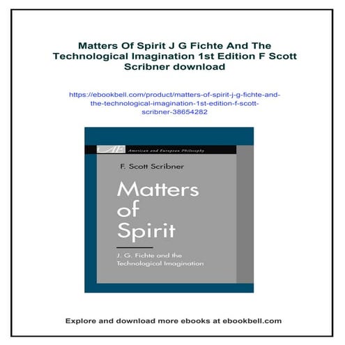 Matters Of Spirit J G Fichte And The Technological Imagination 1st ...