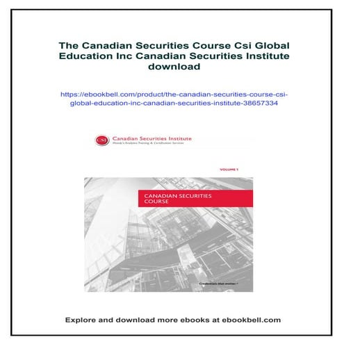 The Canadian Securities Course Csi Global Education Inc Canadian ...