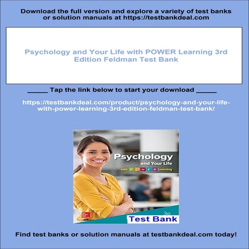 Psychology and Your Life with POWER Learning 3rd Edition Feldman Test ...