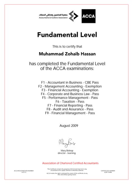 Certificate ACCA F | PDF