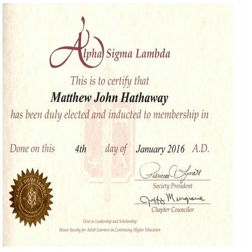 Alpha Sigma Lambda certificate | PDF