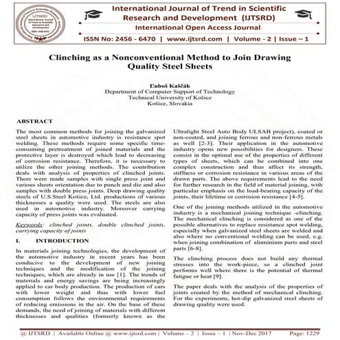 Clinching As A Nonconventional Method To Join Drawing Quality Steel Sheets Pdf