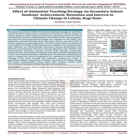Effect of Animation Teaching Strategy on Secondary School Students ...