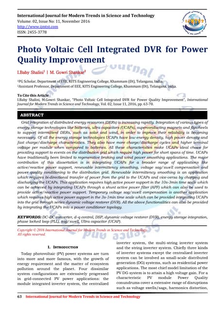 POWER QUALITY IMPROVEMENT OF DISTRIBUTION GRID USING ULTRA CAPACITOR INTEGRATED DYNAMIC VOLTAGE ...