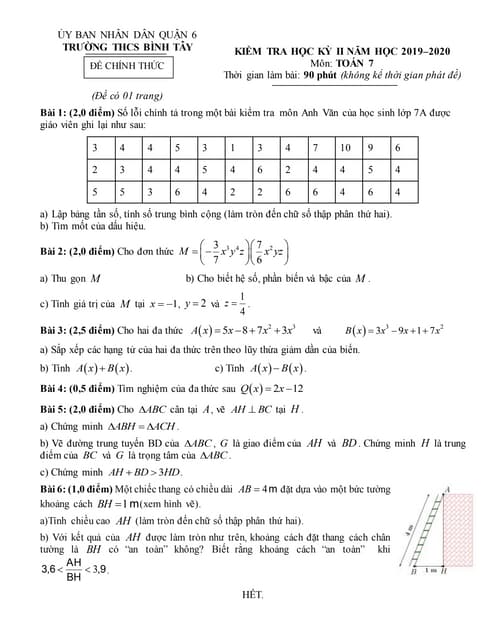 Đề Thi HK2 Toán 7 - THCS Diên Hồng | DOC