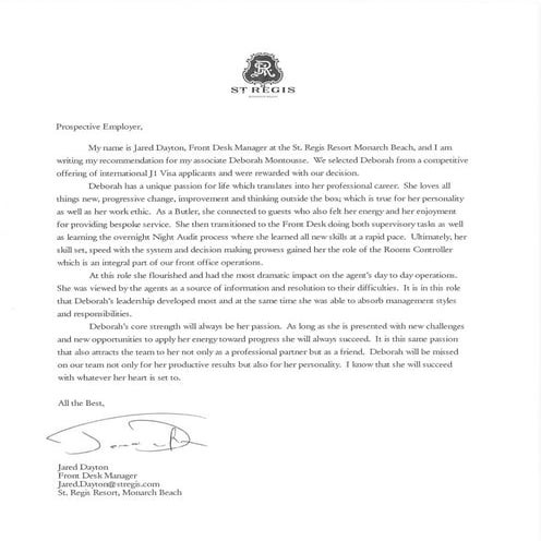 reference letter St Regis (4) (2) | PDF