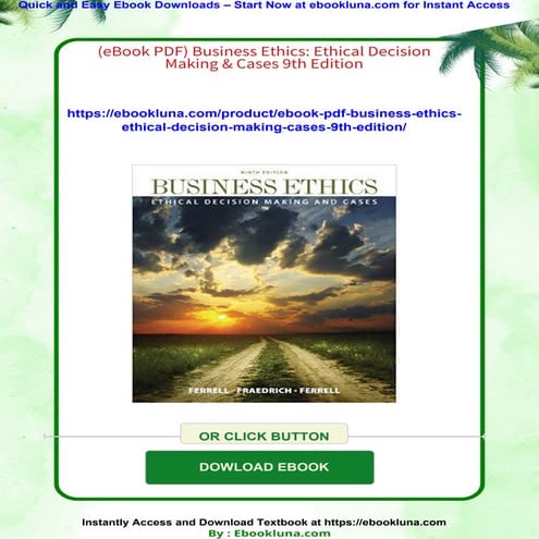 (eBook PDF) Business Ethics: Ethical Decision Making & Cases 9th Edition | PDF