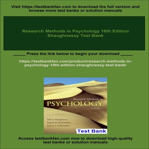 Research Methods in Psychology 10th Edition Shaughnessy Test Bank | PDF