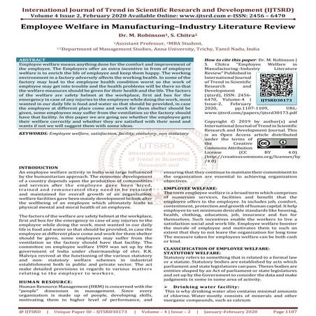 Employee Welfare in Manufacturing-Industry Literature Review | PDF