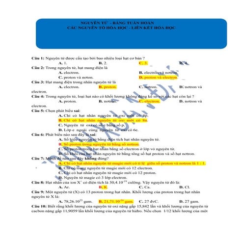 195 cau-hoi-trac-nghiem-co-dap-an-hoa-hoc-lop-10-chuong-nguyen-tu | PDF