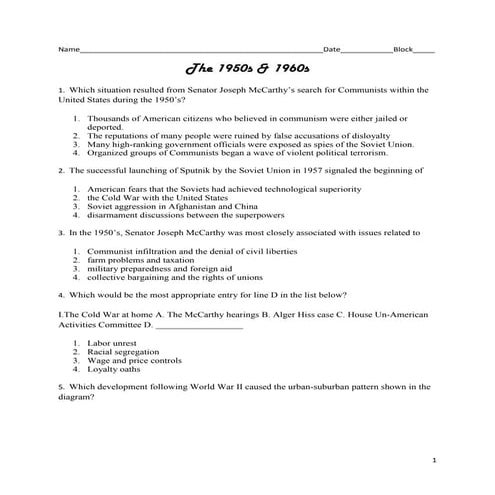 1950s & 60s questions | PDF