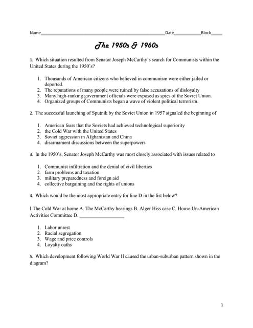 1950s + Cold War Fact Sheet | PDF