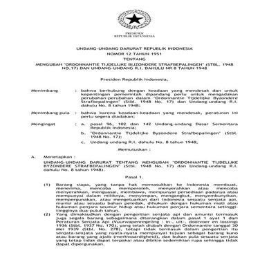 UU Darurat Nomor 51 Tahun 1951 | PDF